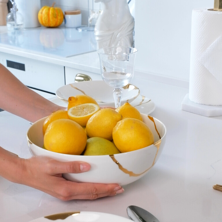 Kintsugi Collection Fine Bone China Porcelain Set: Plates, Tea Cups/Pot ...